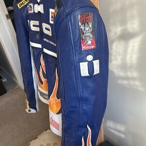 ICON | Jackets & Coats | Rare Icon Flame Blue White Leather Patch ...